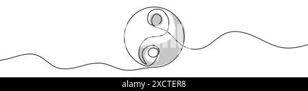 Continuous linear drawing of Yin Yang symbol. Single line drawing of ...