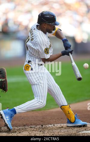 Milwaukee Brewers left fielder Jackson Chourio looks on during the ...