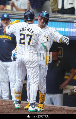 Milwaukee Brewers third baseman Joey Ortiz looks on during the fourth ...