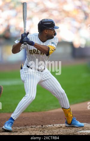 Milwaukee Brewers left fielder Jackson Chourio looks on during the ...