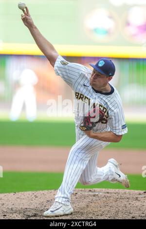 Milwaukee Brewers relief pitcher Trevor Megill throws in the bullpen ...