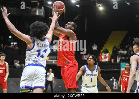 Jaion Pitt (Canada) scoring against Wilmer De La Rosa (Dominican ...