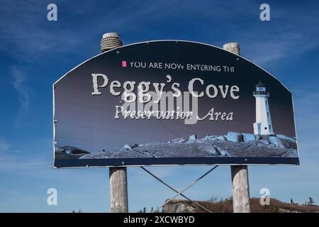 Peggy's Cove preservation area sign in Nova Scotia, Canada Stock Photo ...