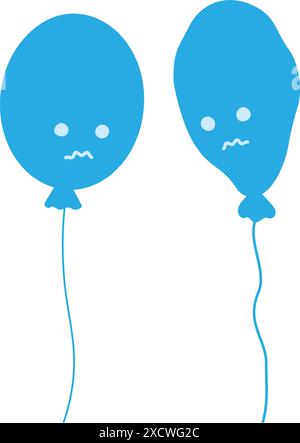 Circle and deflated balloon with sad smiley faces in trendy monochrome ...