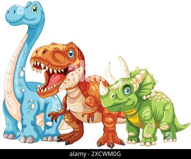 Three friendly dinosaurs standing together Stock Vector Image & Art - Alamy