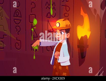 Girl in Egypt temple. Slime on ancient egyptian pyramid wall. Kid in ...