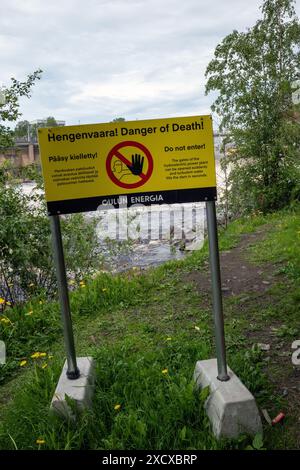 Warning sign in front of Merikoski dam in Oulu, Finland Stock Photo - Alamy