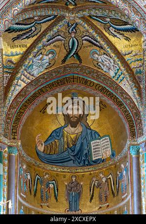 Byzantine mosaic of Christ Pantocrator in Monreale cathedral, Italy ...