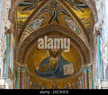 The Christ Pantokrator. Cathedral-Basilica of Cefalu, is a Roman ...