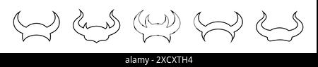 Set of Black outlines of devil horns with a curved shape design. Demon ...