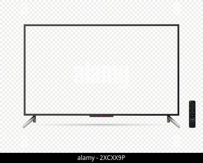 Realistic tv transparent screen with remote control isolated on ...
