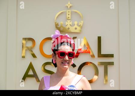 Ascot, UK. 19th June, 2024. The Ascot Milliner, Vivi Jenner (orange ...