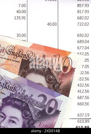 A bank statement and a modern polymer ten pound banknote from the ...