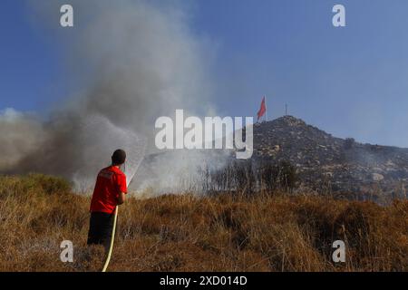 Bodrum,Turkey. August 01, 2020: Red raging flame of fire burn in grass ...