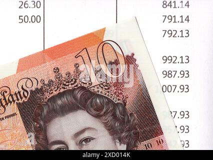 A bank statement and a modern polymer ten pound banknote from the ...