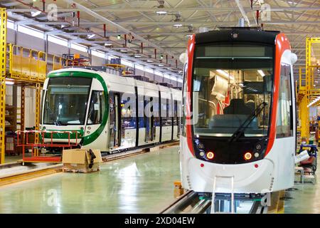 Assembly workshop trams. Manufacture of trains Stock Photo - Alamy