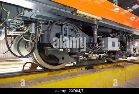 Railroad wheels. Assembly workshop trams. Manufacture of trains Stock ...