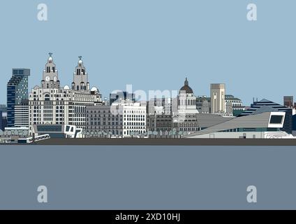 A4 Illustration of Liverpool Waterfront, Albert Dock, Skyline, Royal ...