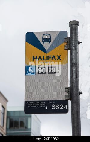 Halifax Transit sign on a bus in downtown Halifax, Nova Scotia, Canada ...