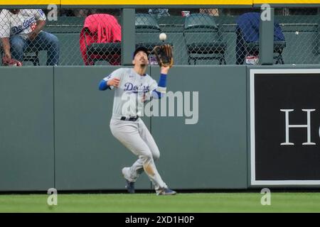 June 18 2024: Dodger left fielder Miguel Vargas (27) makes a play ...