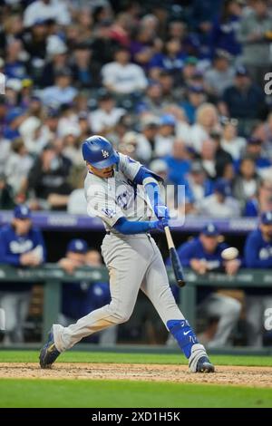 June 18 2024: Dodger left fielder Miguel Vargas (27) hits a double ...