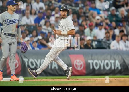 June 18 2024: Rockies second baseman Alan Trejo (13) scores a run ...