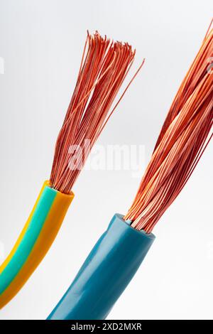 Various Electrical Wires With Exposed Copper Strands on White ...
