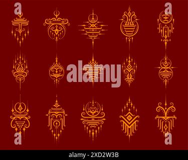 Sacred oriental Thai symbols for tattoo or decoration in Buddhism style ...
