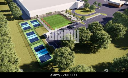 aerial view render, outlines of different types of sports fields. Sport ...