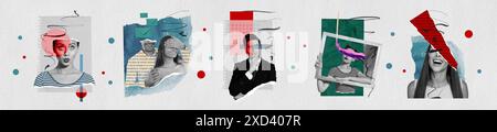 Sketch photo collage of horizontal panorama collection people portrait ...