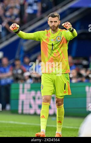 Scotland goalkeeper Angus Gunn (1) reacts during the World Cup Group C ...