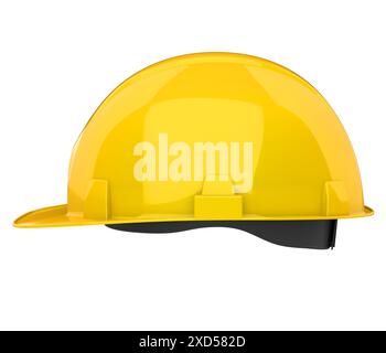 Yellow safety helmet or hard cap isolated on blue background. 3d render ...