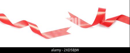 Two beautiful red ribbons isolated on white, top view Stock Photo - Alamy