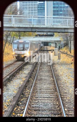 Railroad tracks of Toronto subway system, passenger point of view ...