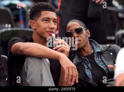 Jobe Bellingham and his mother Denise in the stands during the UEFA ...