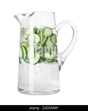 Jug and glass of tasty fresh cucumber water on white wooden table Stock Photo - Alamy