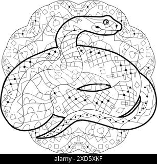 Hand drawn zentangle snake on mandala for coloring, for t-shirt and ...