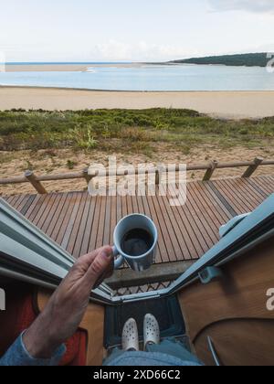 Nice views to the sea from the motor home window Stock Photo - Alamy