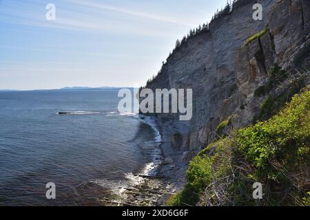 Gaspé Cape land’s end cliff. Seascape of famous hiking trail in ...