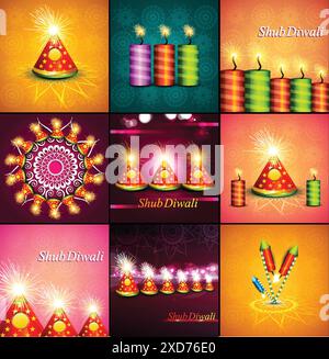 Realistic diwali poster set with traditional holiday lamps isolated ...