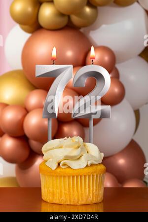 Birthday candle number 72 - Birthday celebration on black background ...