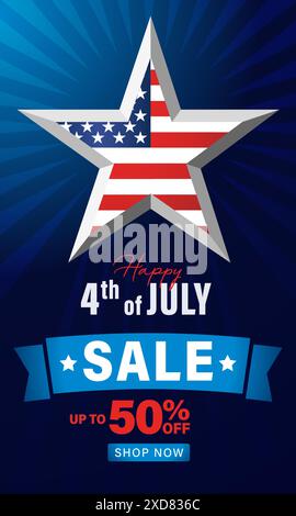 4th of July sale banner for Idependence Day star and beams pattern ...