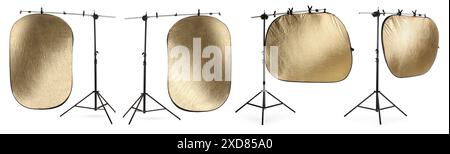 Professional reflectors isolated on white, set. Photo studio equipment ...