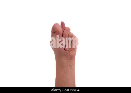 Hand signs. Male hand with thumb between fingers directed upward ...