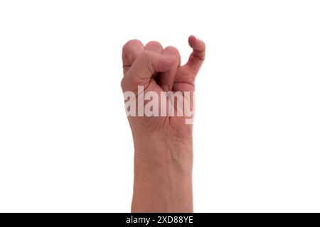 Hand signs. Male hand gesture with pinky finger isolated on white ...