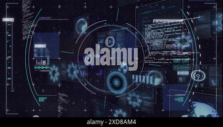 Image of circles over radars, computer language against black background Stock Photo - Alamy