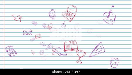 Image of school icons over white ruled paper background Stock Photo - Alamy