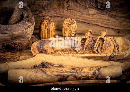 Kitchen Hardware made of olive wood Stock Photo - Alamy