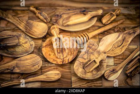 Kitchen Hardware made of olive wood Stock Photo - Alamy