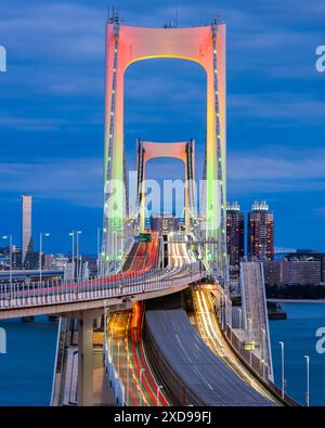 Tokyo skyline at blue hour with illuminated city buildings and Tokyo ...
